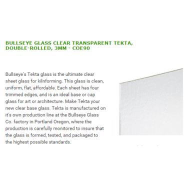 Bullseye Glass Clear Transparent Tekta Double rolled 3mm COE90